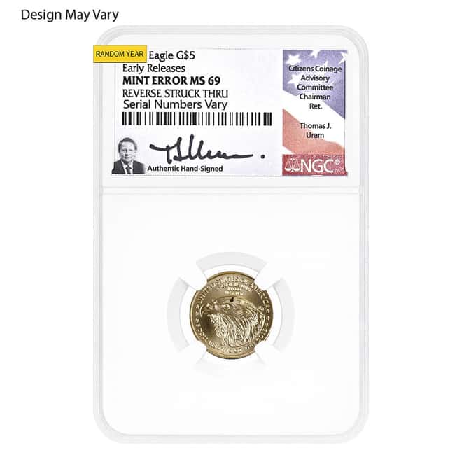 1/10 oz $5 Gold American Eagle NGC MS 69 Mint Error