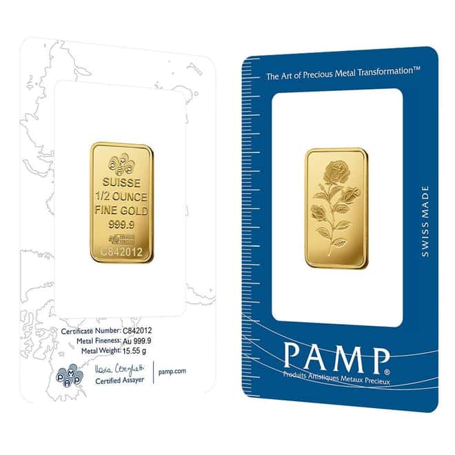 1/2 oz PAMP Suisse Rosa Gold Bar .9999 Fine (in Assay)