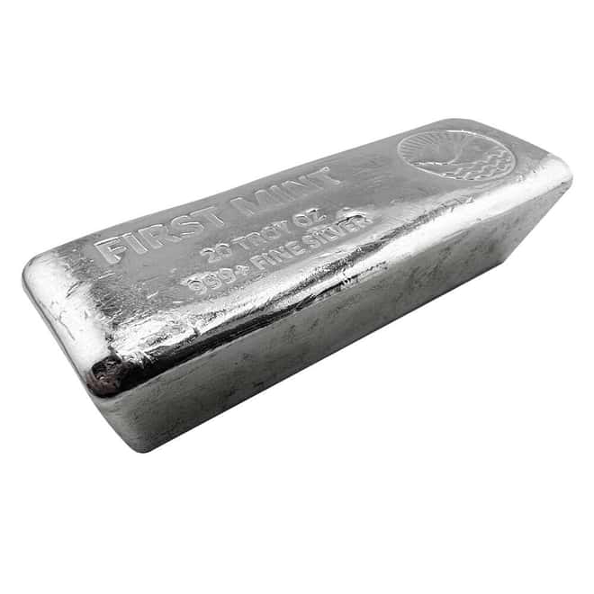 20 oz First Mint Silver Bullion Cast Bar .999 Fine