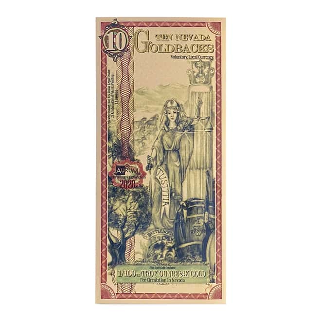 10 Nevada Goldbacks 24K Gold Foil Aurum Note | Bullion Exchanges