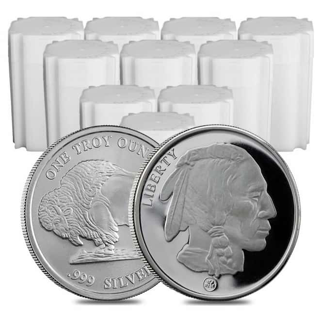 Lot of 200 - 10 Rolls of 20 - Buffalo Design RMC 1 oz. .999 Fine Silver ...
