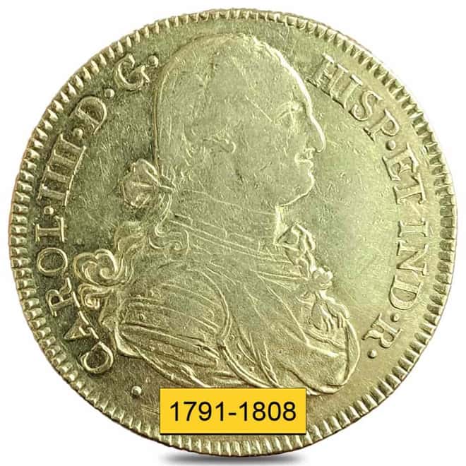 1791-1808 Spanish Colonial 8 Escudos Gold Coin Scruffy