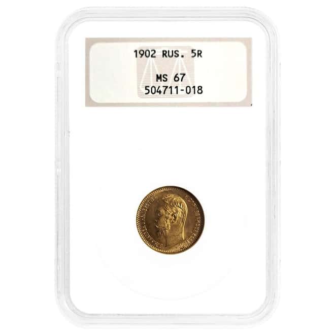 1902 Russia 5 Roubles Nicholas II Gold Coin NGC MS 67