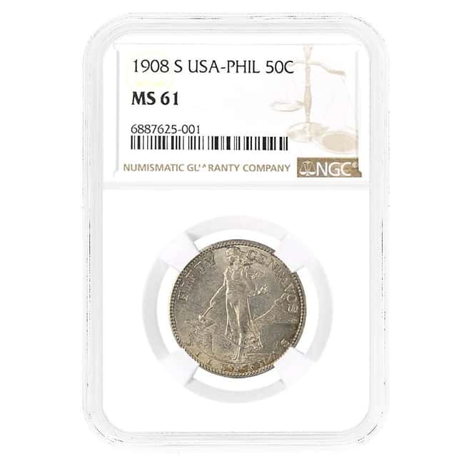 1908-S USA Philippines 50 Centavos Silver Coin NGC MS 61