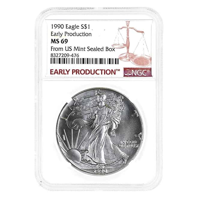 1990 1 oz Silver American Eagle NGC MS 69 Early Production