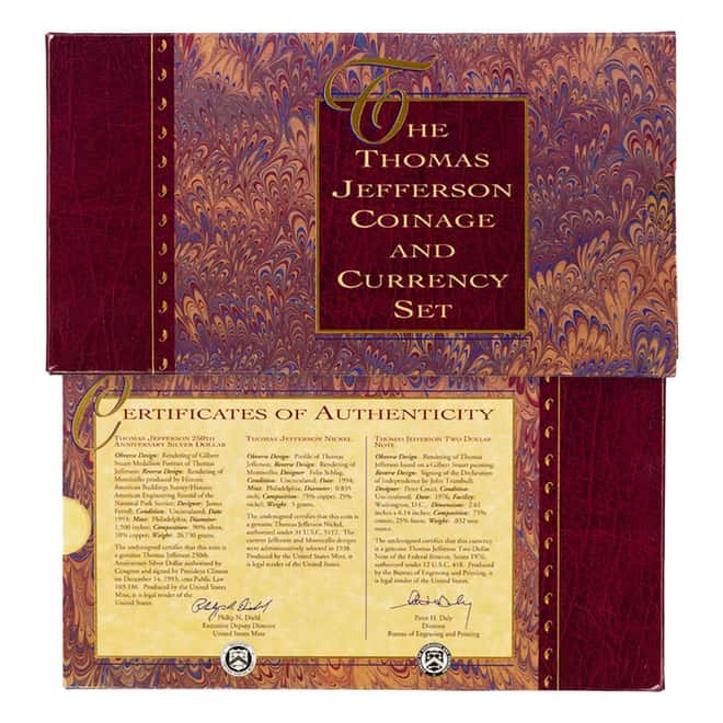 1993 Thomas Jefferson Silver Coinage and Currency Set