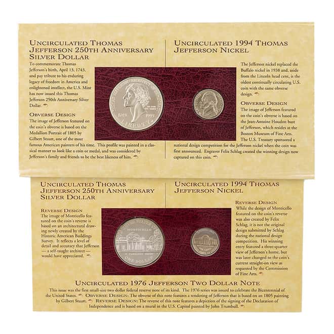 1993 Thomas Jefferson Silver Coinage and Currency Set