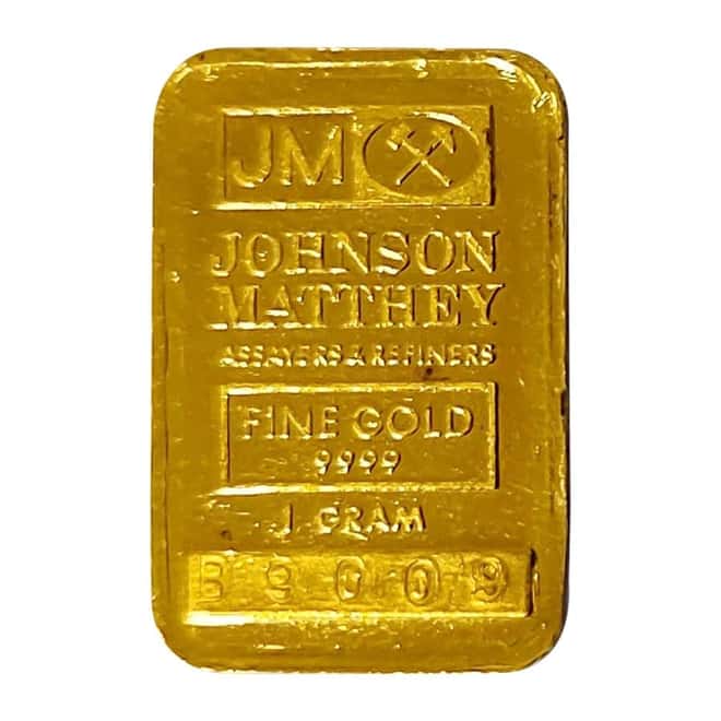 1 gram Johnson Matthey Gold Bar .9999 Fine