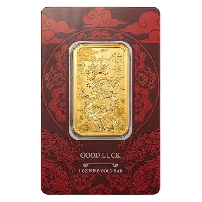 1 oz PAMP Suisse Good Luck Yellow Dragon Gold Bar .9999 Fine