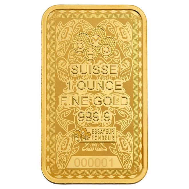 1 oz PAMP Suisse West Coast Kayaker Gold Bar (in Assay)