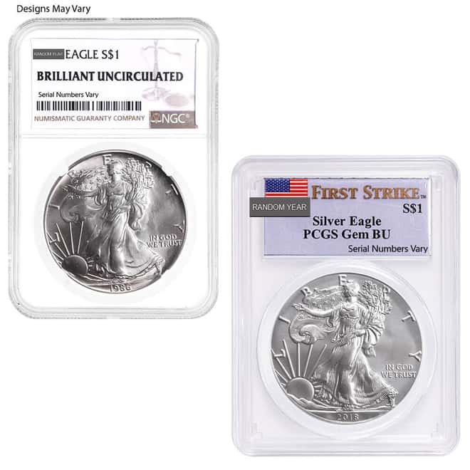 1 oz Silver American Eagle $1 Coin NGC/PCGS BU (Random Year)