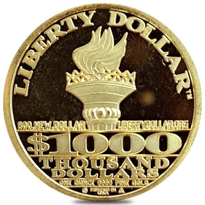 2006 1 oz $1000 NORFED Liberty Dollar Gold Round .9999 Fine