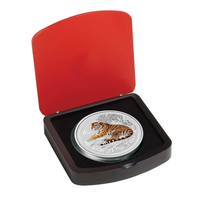 2010 1 Kilo Silver Lunar Tiger Topaz Gemstone Perth Mint