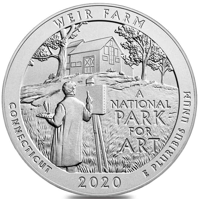 2020 5 oz Silver ATB Connecticut Weir Farm Site Park Coin