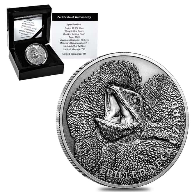 2020 1 oz Silver Frilled Neck Lizard Coin | Bullion Exchanges