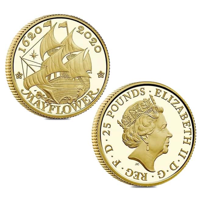 2020-W 1/2 oz Proof Gold Mayflower 2-Coin Set (w/Box & COA)