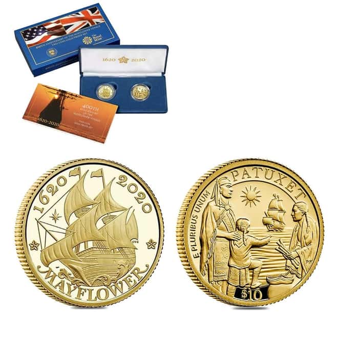 2020-W 1/2 oz Proof Gold Mayflower 2-Coin Set (w/Box & COA)