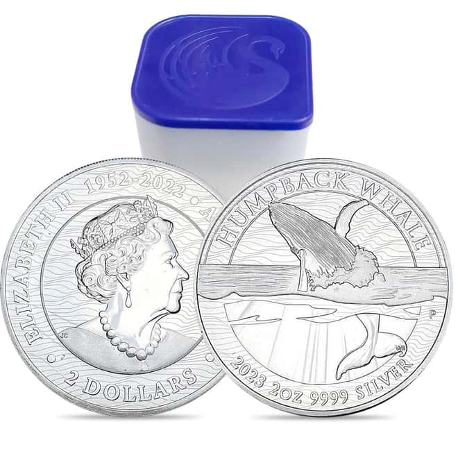 Tube of 12 - 2023 2 oz Australian Humpback Whale Silver Coin