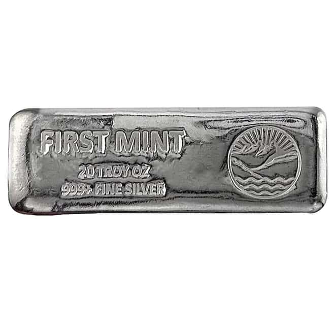 20 oz First Mint Silver Bullion Cast Bar .999 Fine