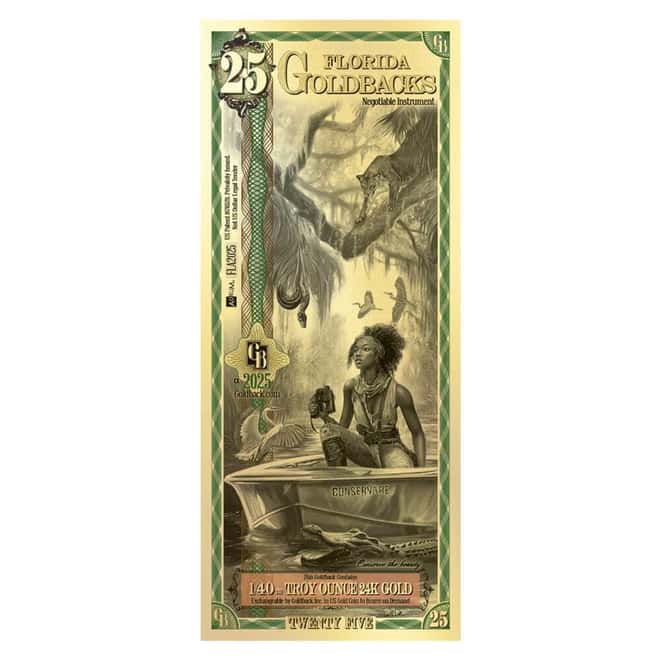 25 Florida Goldback 1/40 oz 24K Gold Foil Aurum Note