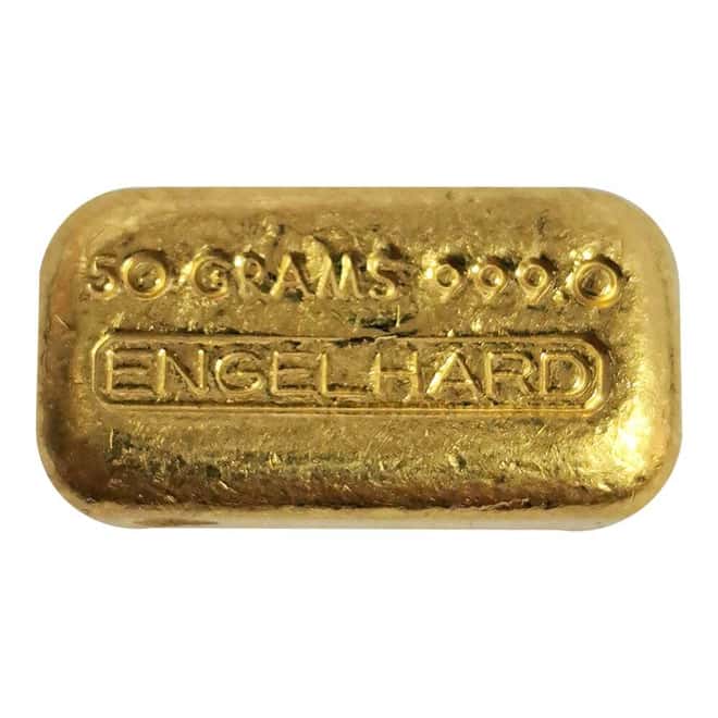 50 Gram Engelhard Cast Gold Bar .999 Fine