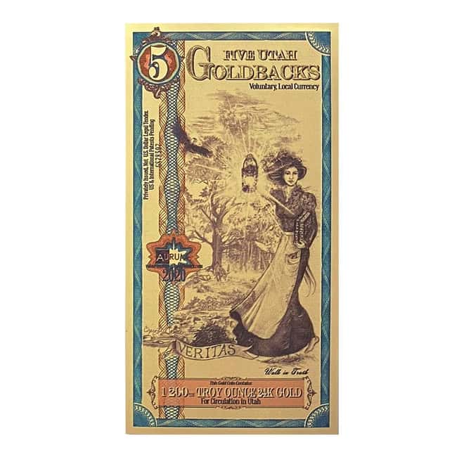 5 Utah Goldbacks 24K Gold Foil Aurum Note | Bullion Exchanges