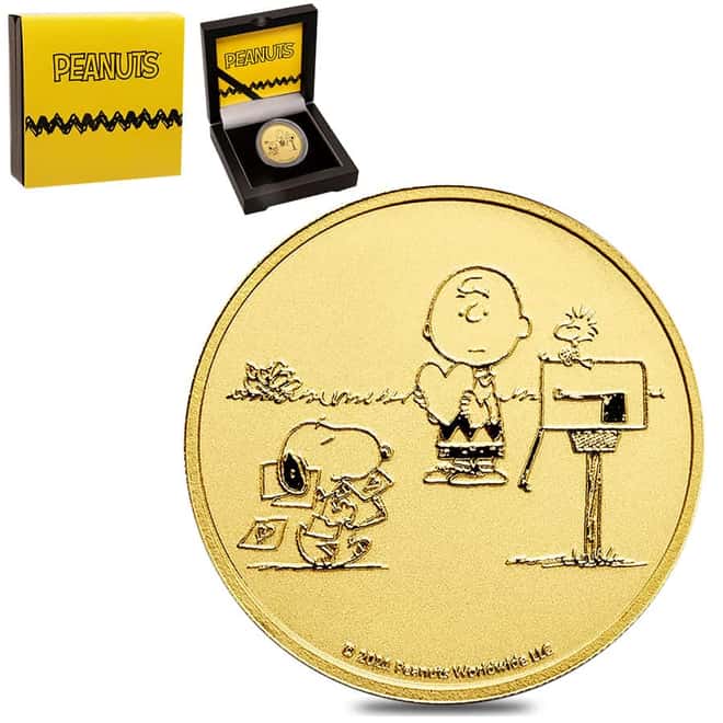 1 oz Peanuts Snoopy and Charlie Brown Valentine Gold Round
