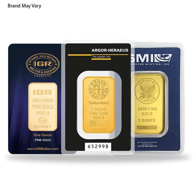 1 oz Random Brand Gold Bar .999+ Fine (In Assay) - Varies