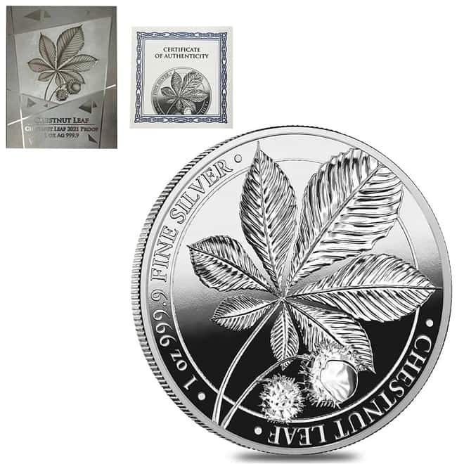 2021 1 oz Germania Proof Chestnut Leaf 5 Mark Silver Coin