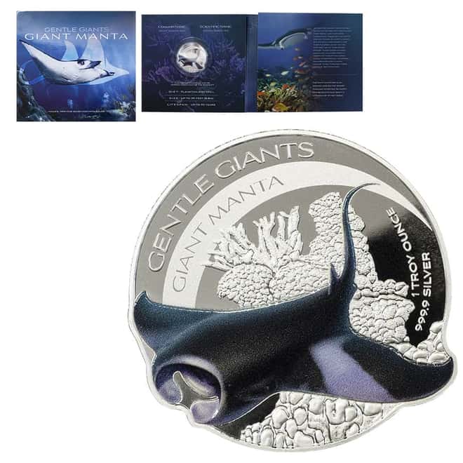 2023 1 oz Silver Manta Ray Gentle Giants Solomon Islands Coin