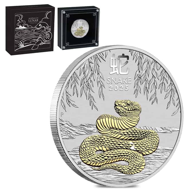 2025 1 oz Gilded Silver Lunar Snake Australian Perth Mint