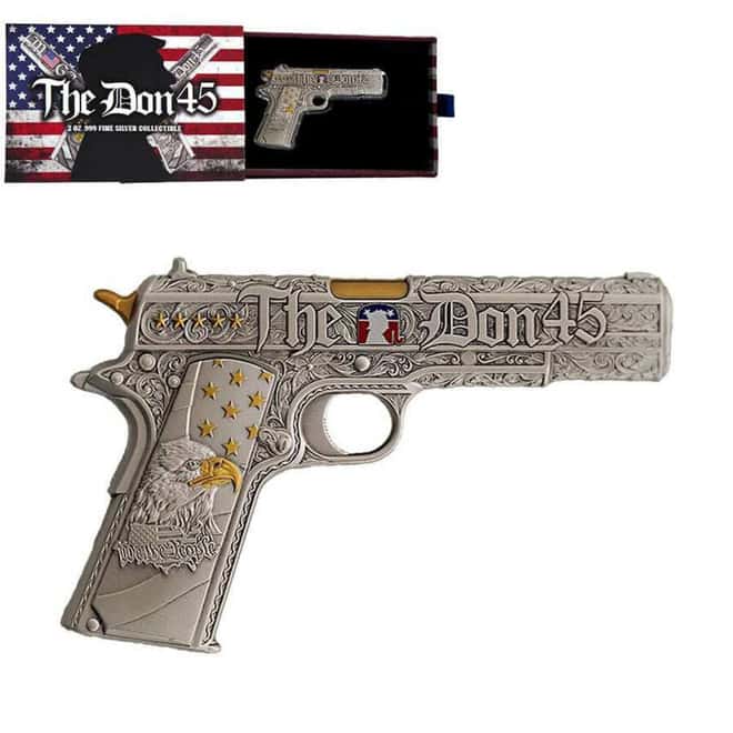 2 oz Silver Gun Shaped .45 Caliber Pistol Antiqued