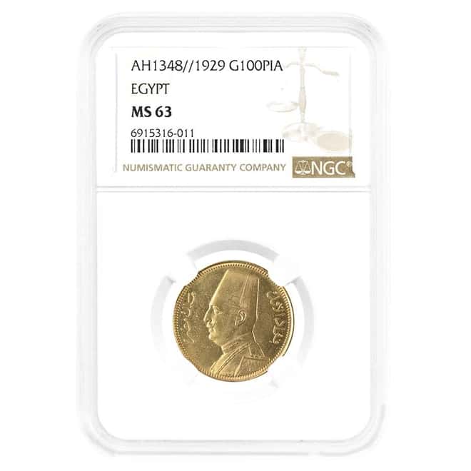 AH1348//1929 Egypt 100 Piastres Fuad Gold Coin NGC MS 63