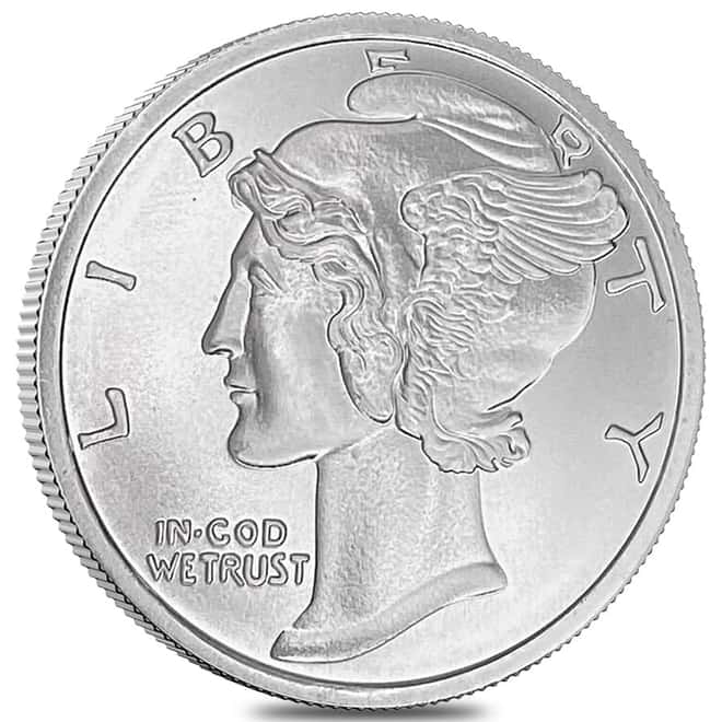 Roll of 20 - 1 oz Mercury Dime Design Silver Round .999 Fine