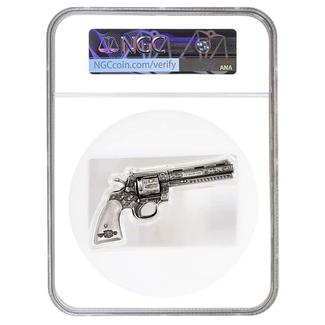 2023 Chad 2 oz Silver Revolver Gun Coin Serial #5 NGC MS 70 ER