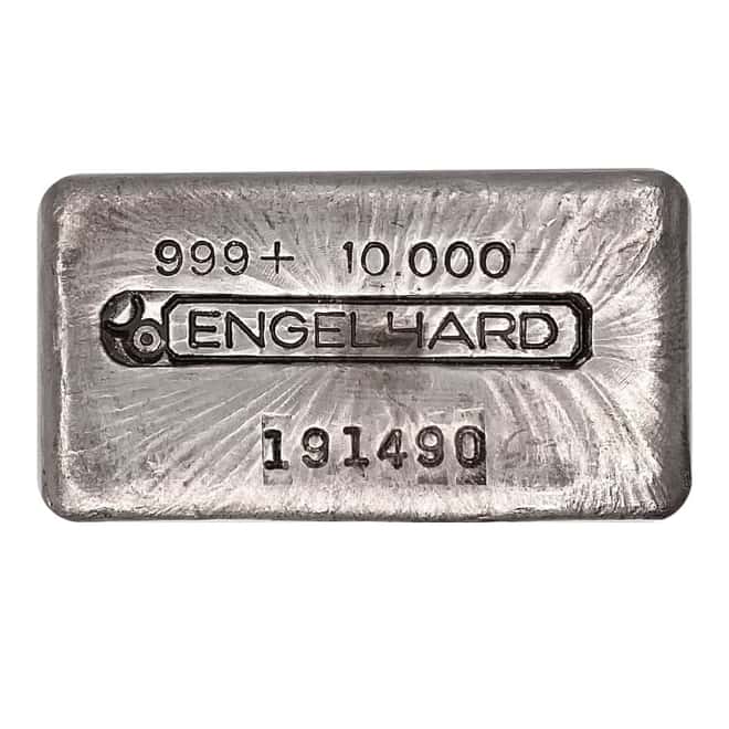 10 oz Engelhard Silver Bar .999 Fine (Thicker Serial Variation)