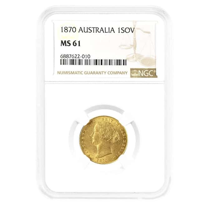 1870 Australia Gold Sovereign Victoria Young Head NGC MS 61