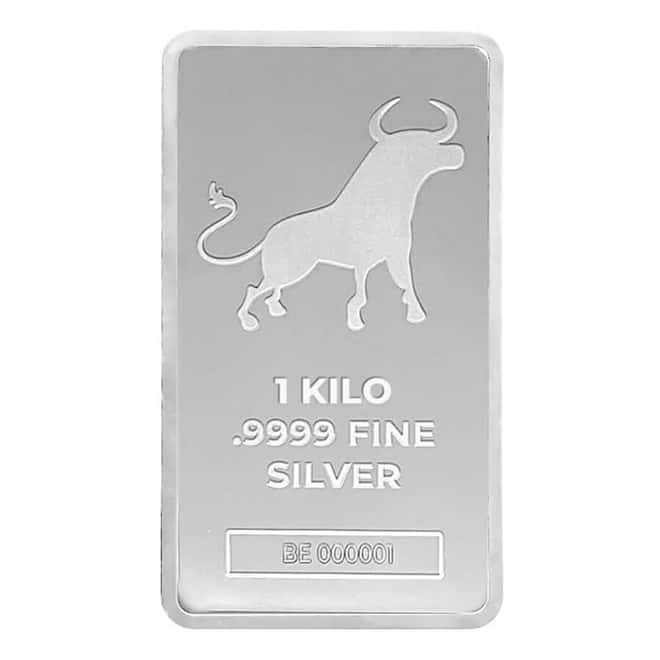 Silver at Spot - 1 kilo Bullion Exchanges Silver Bar .9999 Fine