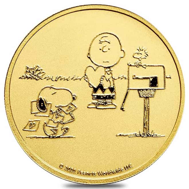 1 oz Peanuts Snoopy and Charlie Brown Valentine Gold Round