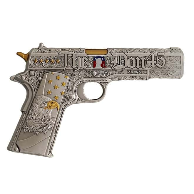2 oz Silver Gun Shaped .45 Caliber Pistol Antiqued