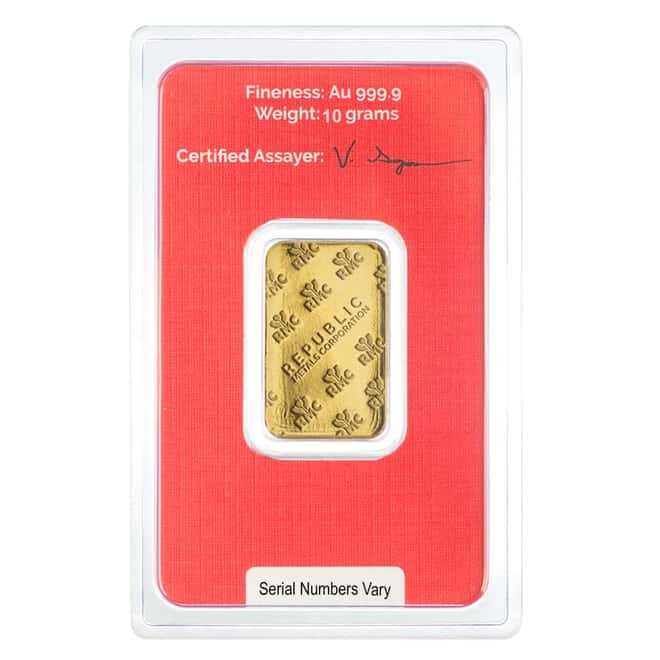 10 gram Republic Metals RMC Gold Bar In Assay | Bullion Exchanges