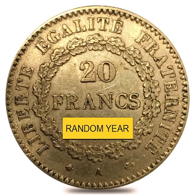 20 Francs French Lucky Angel Gold Coin Avg Circ In Stock
