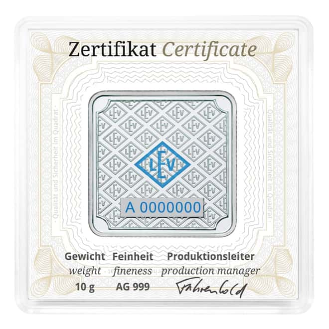 10 gram Geiger Original Square Silver Bar .999 Fine (In Assay)