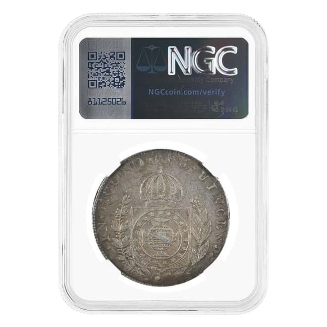 1825 R Brazil 960 Reis Silver Coin Large "960" NGC AU 53