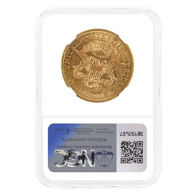 1861 $20 Liberty Head Double Eagle Gold Coin NGC AU 55