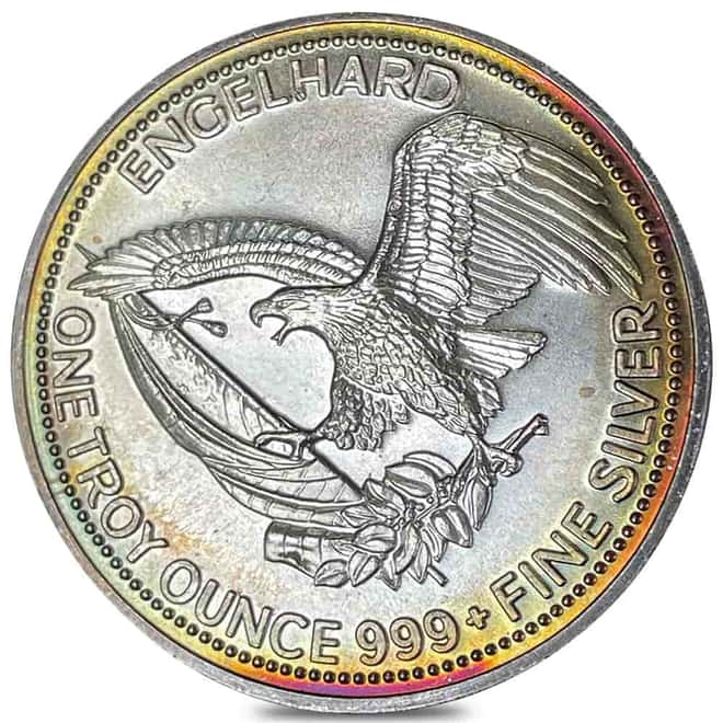 1985 1 oz Engelhard Prospector Silver Round Rainbow