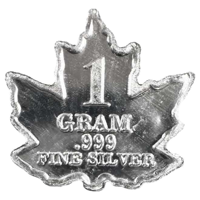 1 Gram Silver Canadian Maple Leaf Shaped Bar .999 Fine
