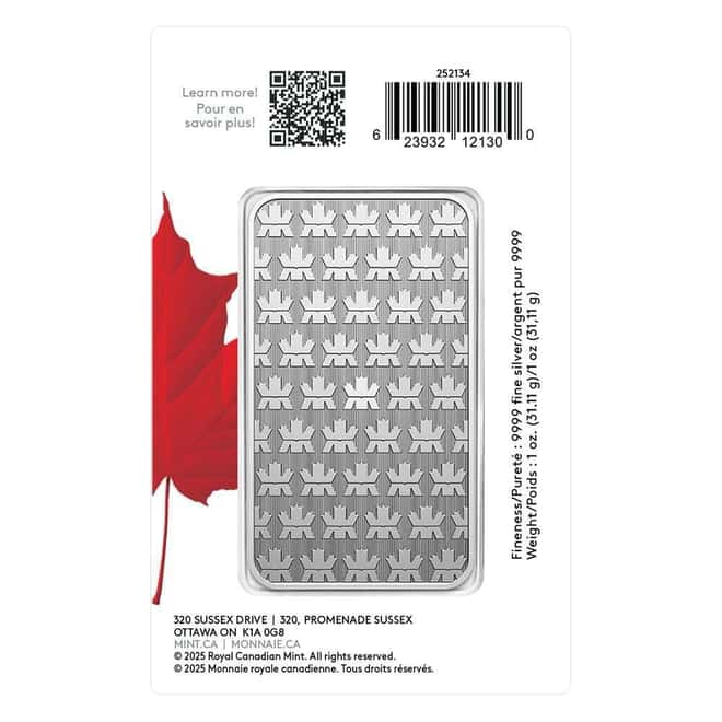 1 oz Royal Canadian Mint RCM Silver Bar (Canadian Assay)