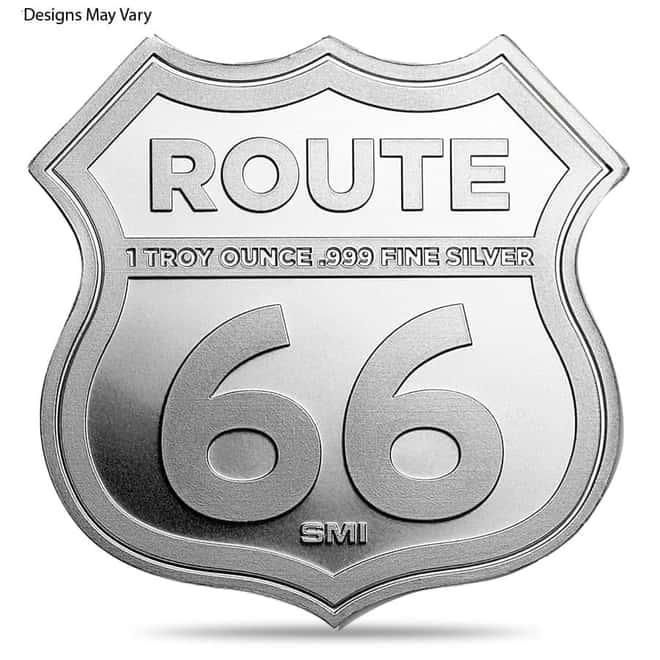 1 oz Silver Icons of Route 66 Shield .999 Fine (Random State)