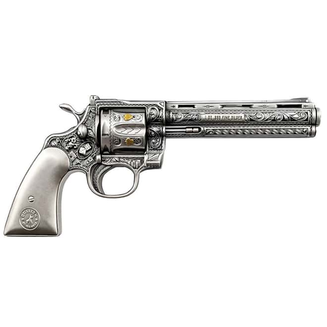 1 oz Silver Revolver Gun Shaped Antiqued High Relief